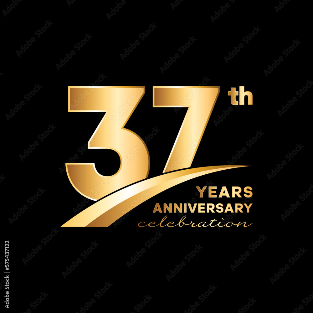 37th Anniversary logo design with golden number and text isolated on ...