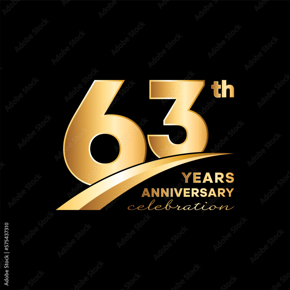 63th Anniversary logo design with golden number and text isolated on ...