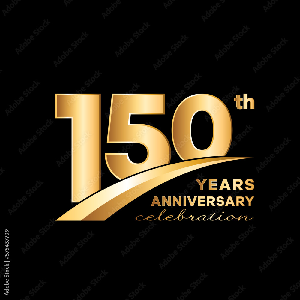 150th Anniversary logo design with golden number and text isolated on ...