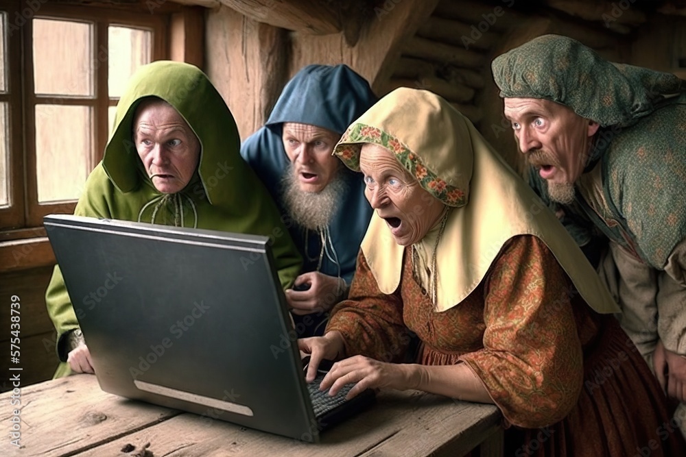 Russian peasants using computer surprised, concept of Unexpected ...