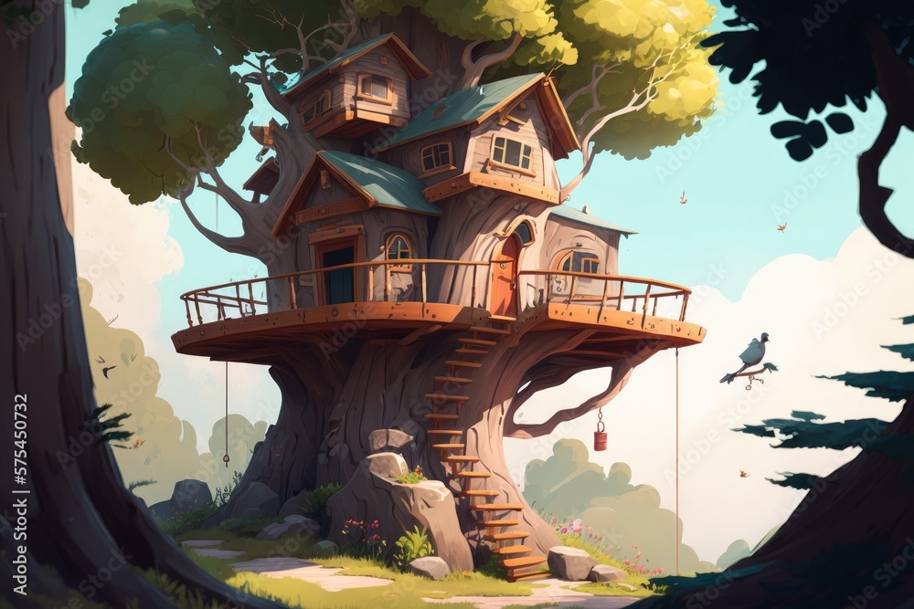 It's a Tree House Up on the Hill. Digital CG Concept Art, Concept ...