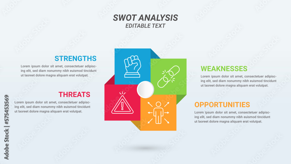 Rectangular SWOT Analysis Infographics Diagram with Four Steps or ...