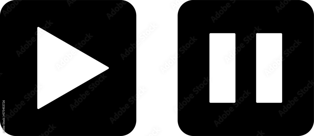 Play Stop or Start Pause Icon Set of Black and White Button Symbols ...