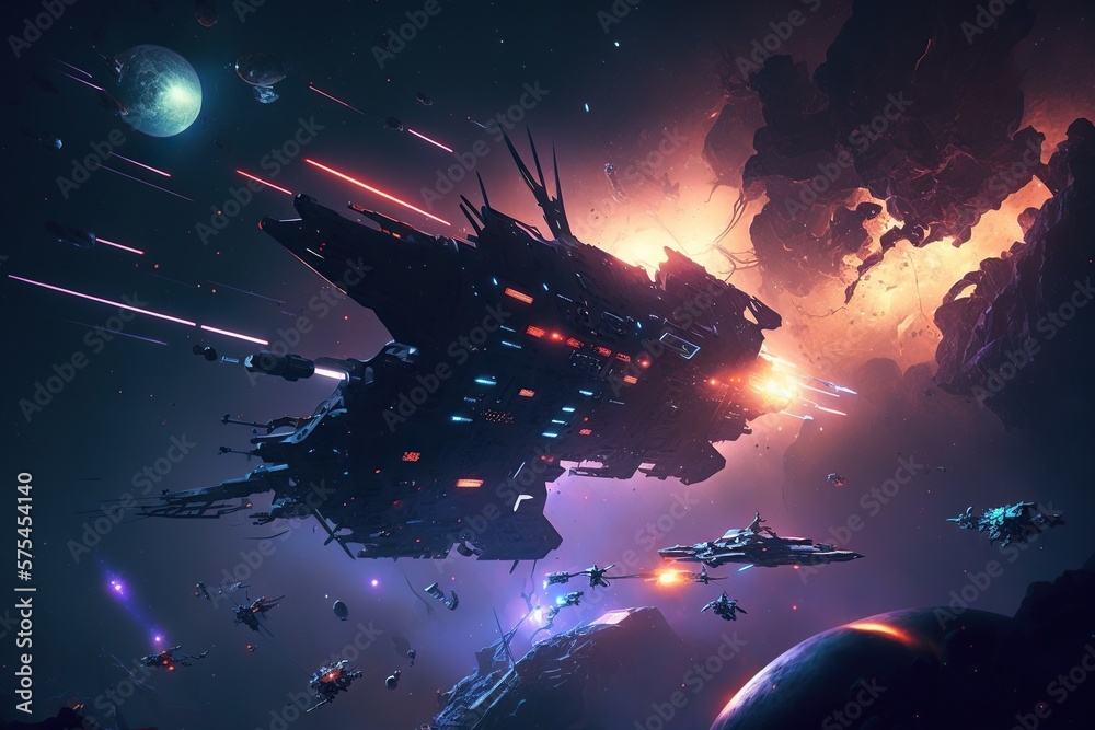 Photo & Art Print Epic Galactic Sci-Fi Space Battle. Generative AI ...