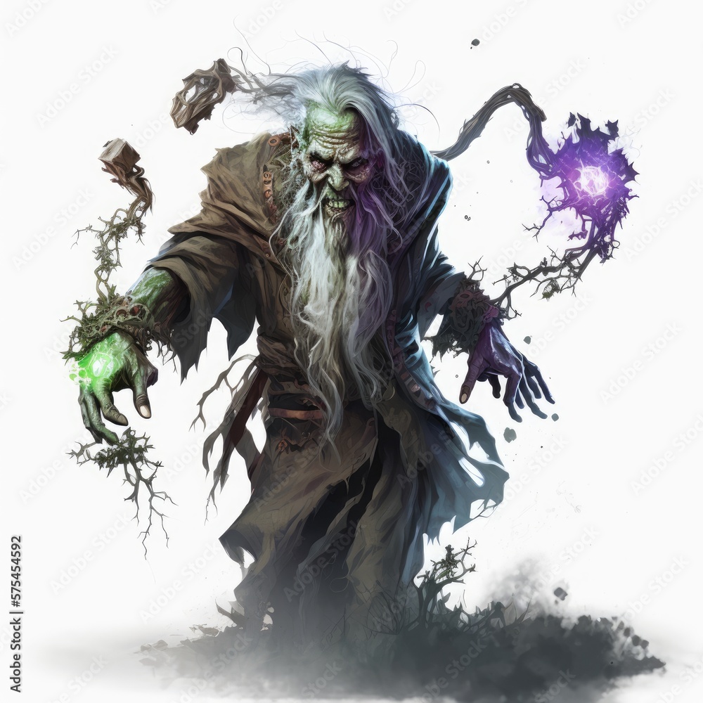 Wizard Zombie Character Casting a Spell on White Background, generative ...