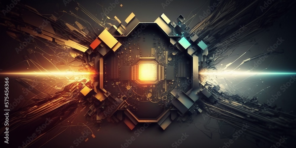 High Tech Gold Portal to Innovation Background. Artificial Intelligence ...