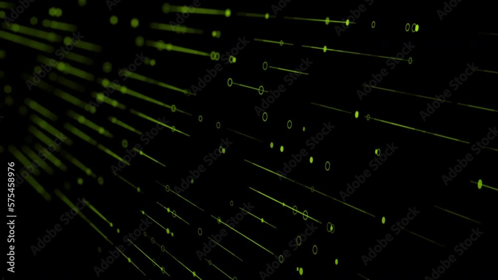 Hi-tech green dotted lines on black background. Seamless looping ...