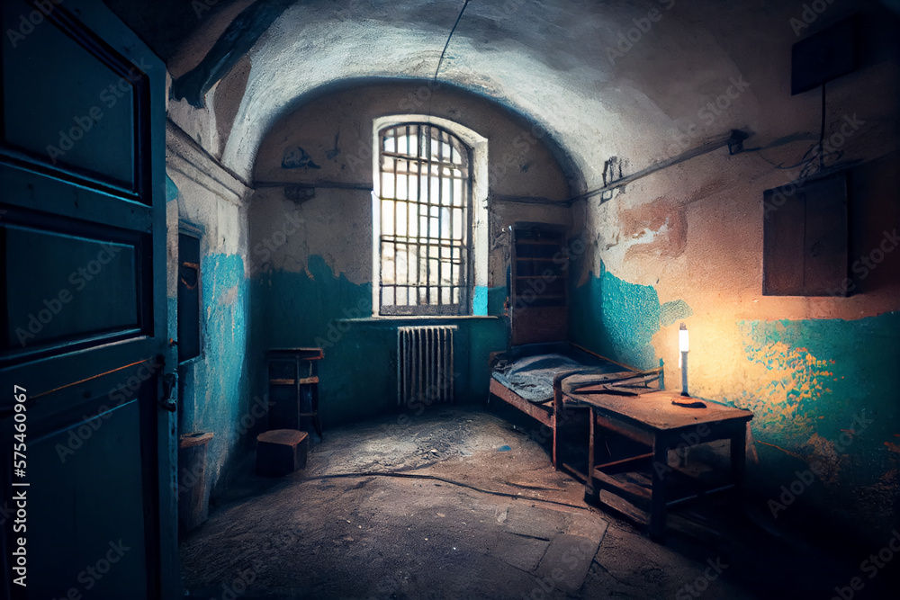 ภาพประกอบสต็อก Old Prison Cell with Creepy Atmosphere, Generated by AI ...