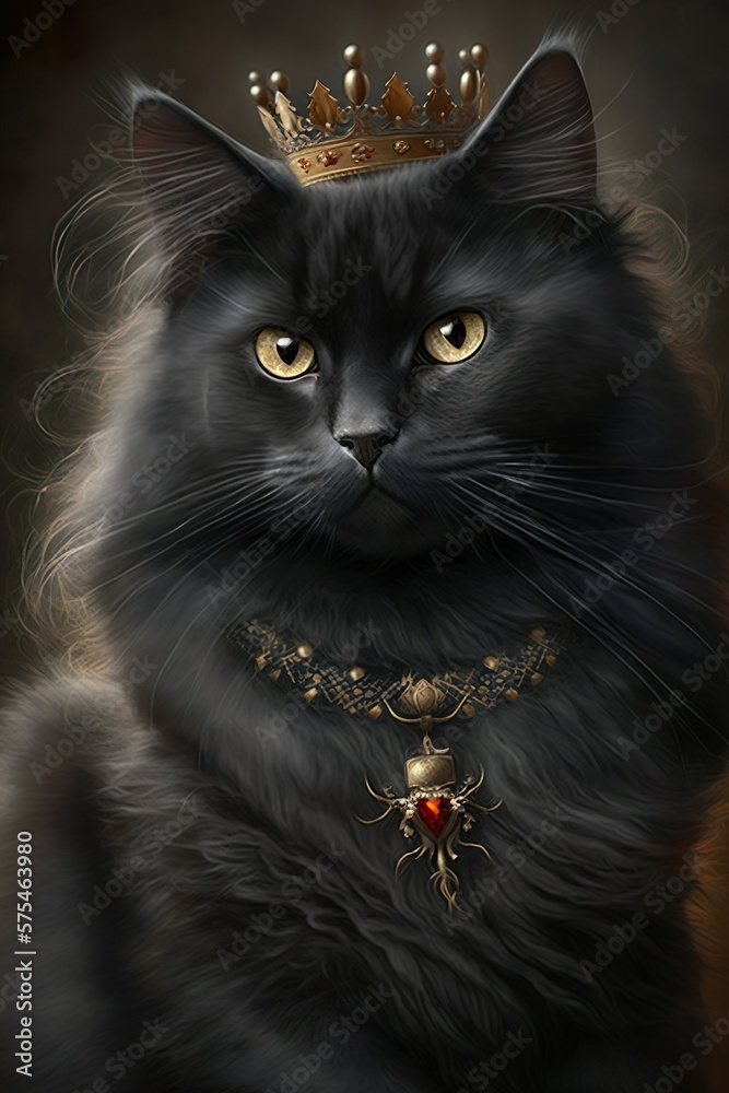 Stockillustratie Queen Black Cat with Crown, Cat King. Backdrop CG ...