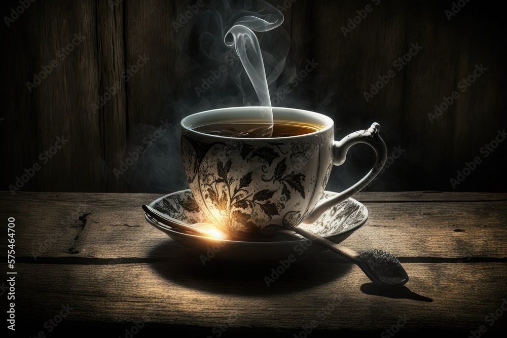 Fill the teacup with the piping hot brew. Tea in a cup, sitting on a ...