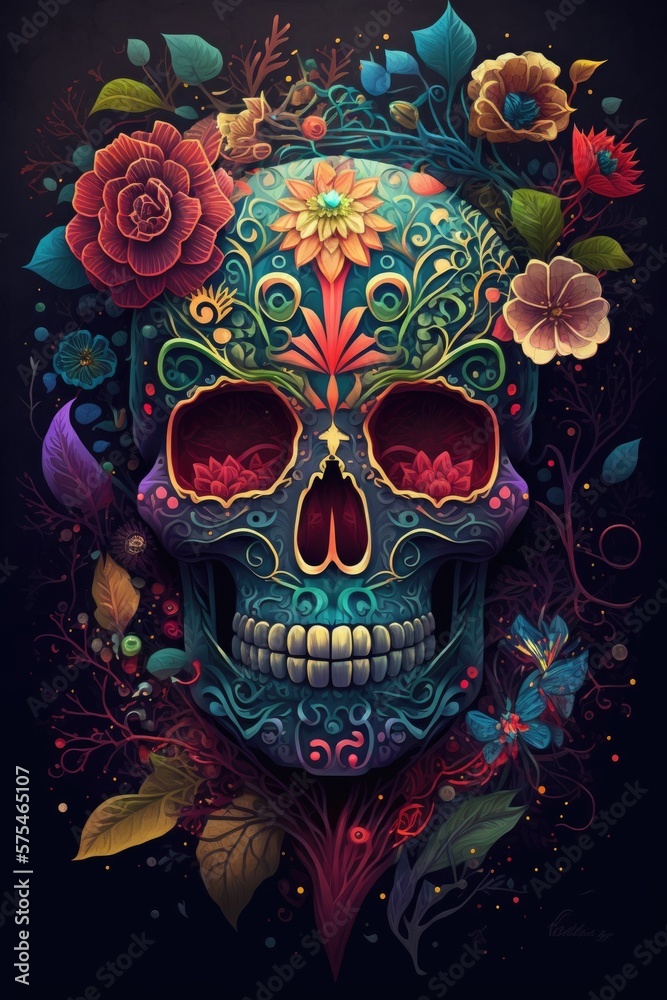 Mexican roses skull. Mexican roses skull. Vector illustration. Dia de ...
