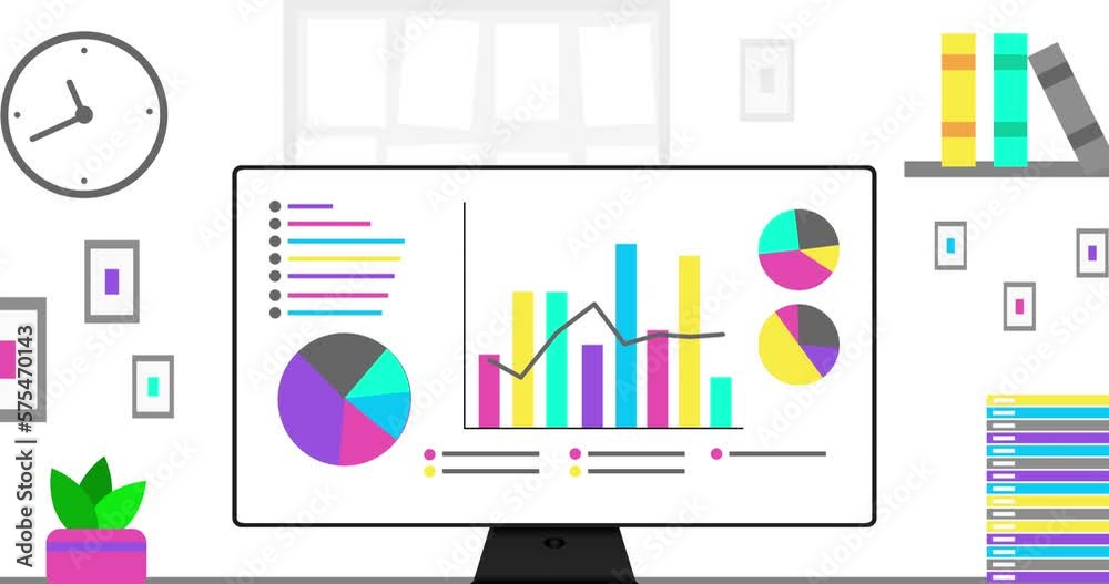 Office computer with modern Infographics on screen. Modern Office ...