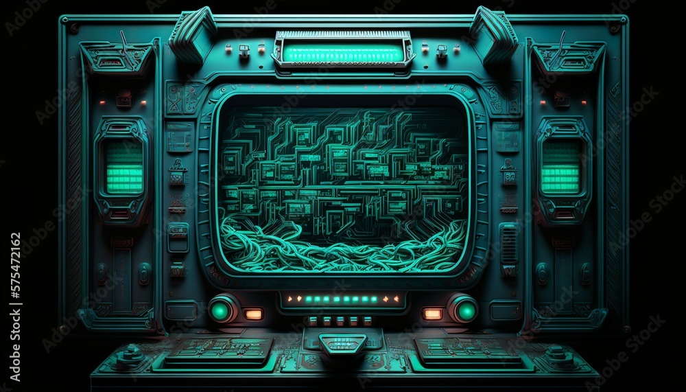 Cyberpunk interface and sci-fi ui control panel with monitor screen and ...