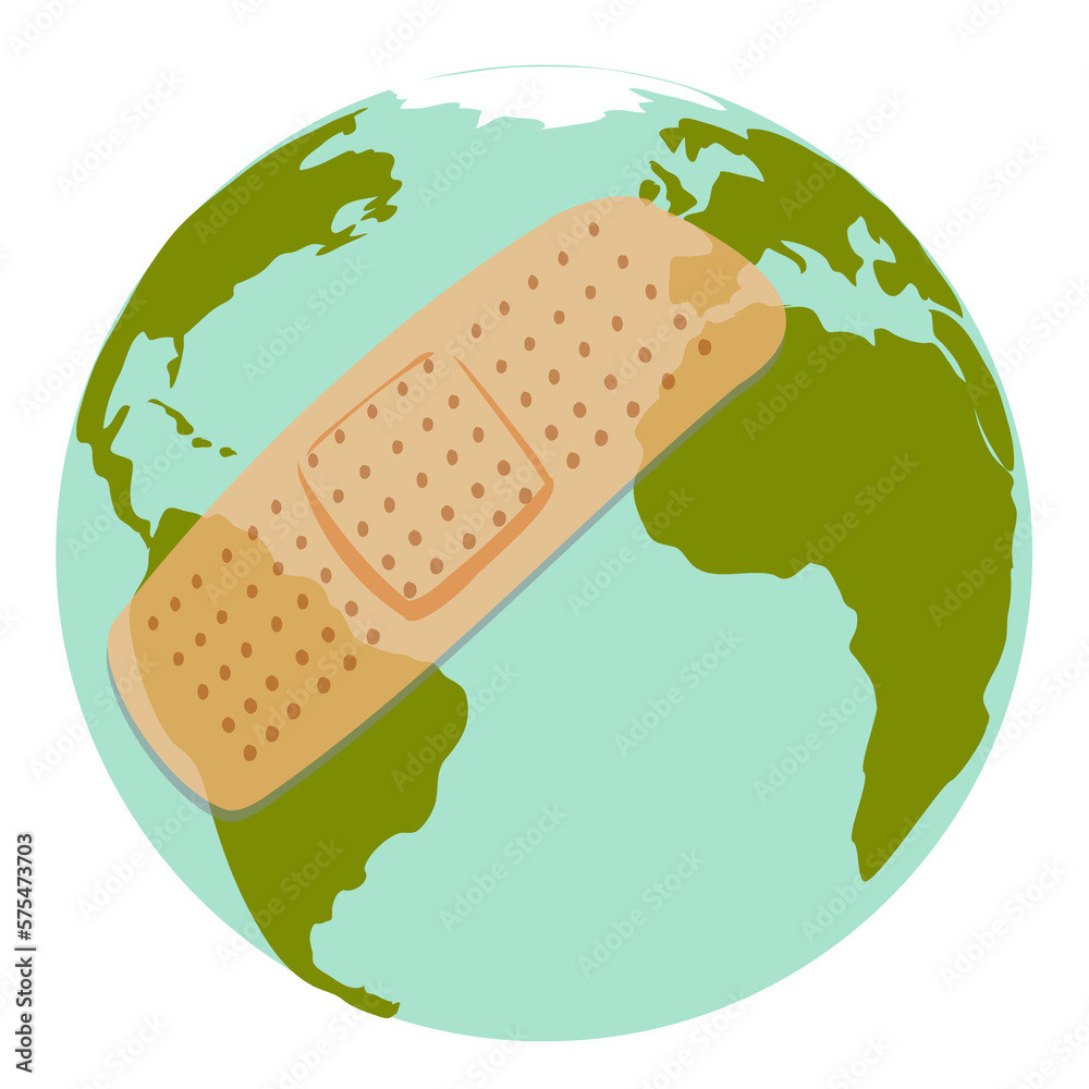 Illustrazione Stock Planeta Tierra con una tirita color carne para ...