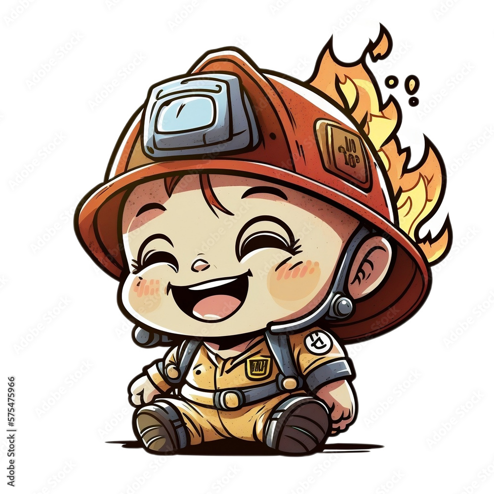 boy firefighter cartoon illustration Stock Illustration | Adobe Stock