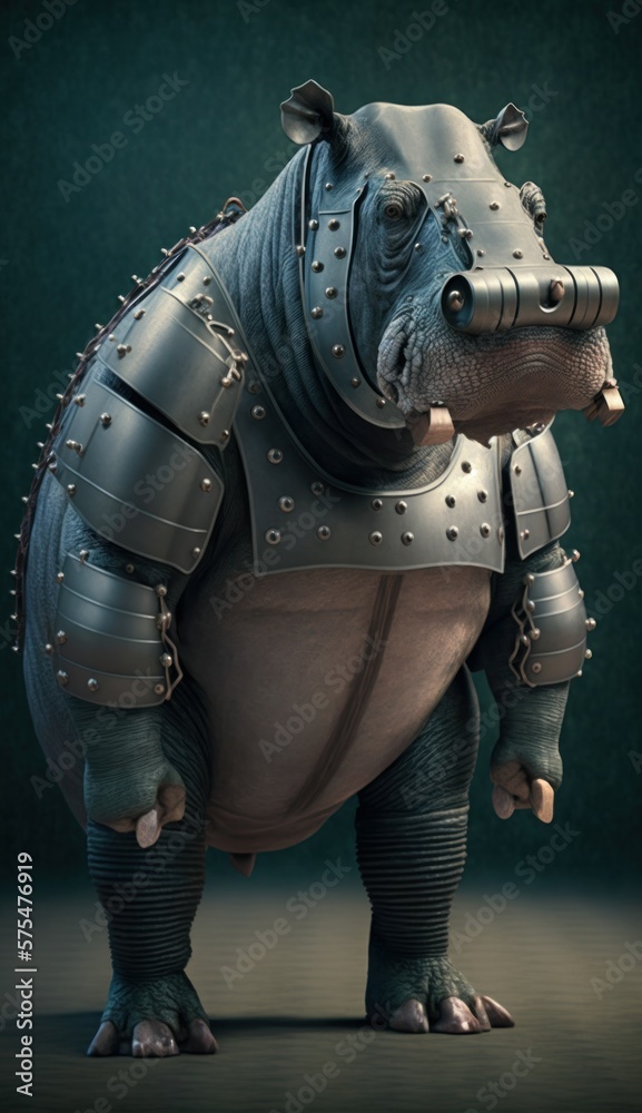 Stylish Futuristic Animal Hippopotamus Combat Armor: A Cute and Cool ...
