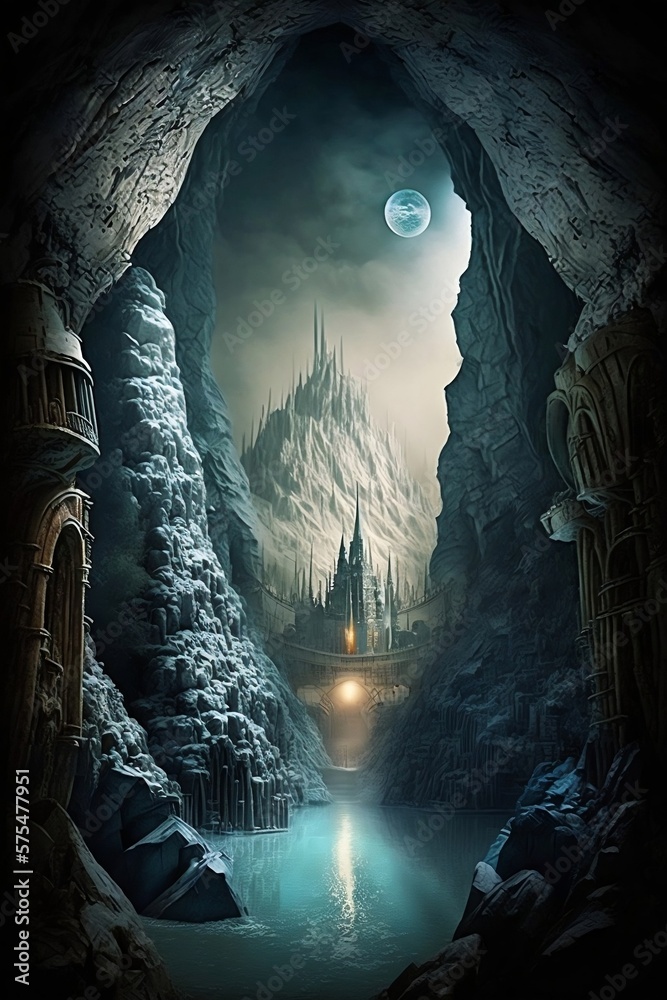 glacial catacombs inner iceberg cavern dwarven city. generative AI ...