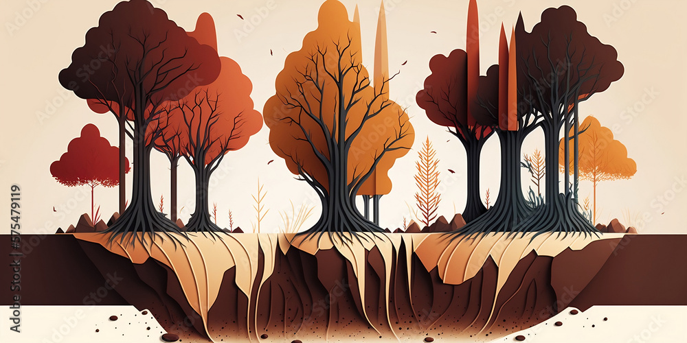 Simplistic corporate illustration, featuring a series of trees in ...