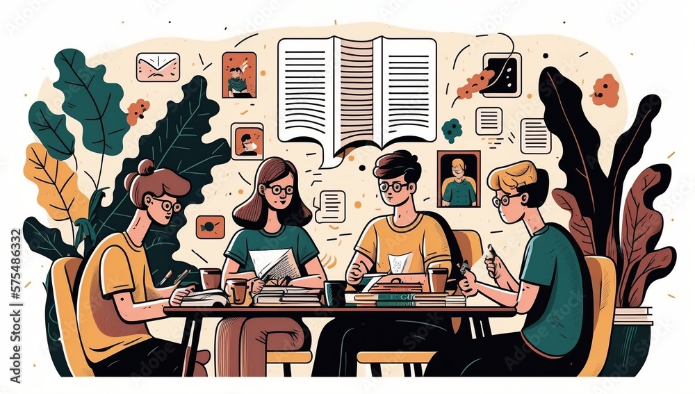 Learning Together, Joining Forces to Succeed, Cartoon Illustration of ...