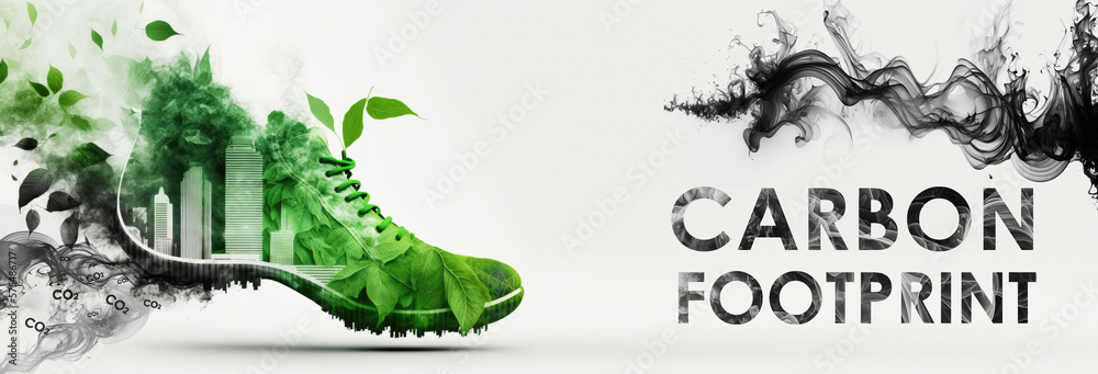 Shoe with greenery and city , Carbon Footprint concept , Generative Ai ...