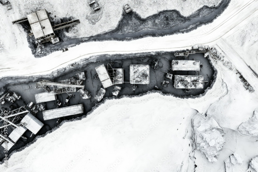 Mining operation for industrial minerals, seen from above. Massive ...