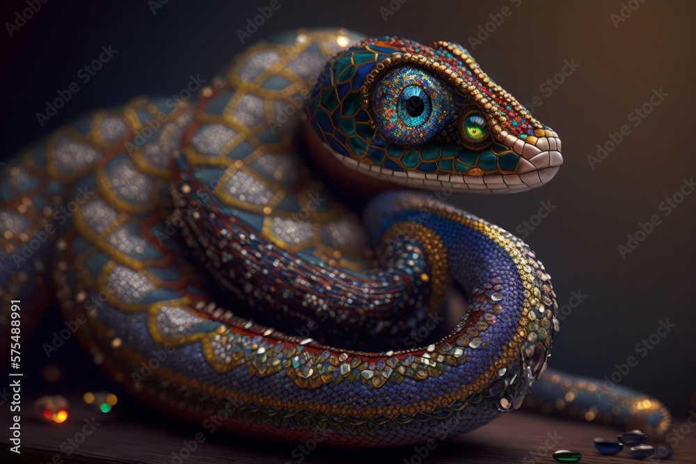coiled snake with jewel scales created with Generative AI technology ...
