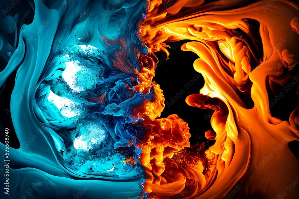arte abstracto, fuego y hielo, frio y calor, fondo de pantalla Stock ...