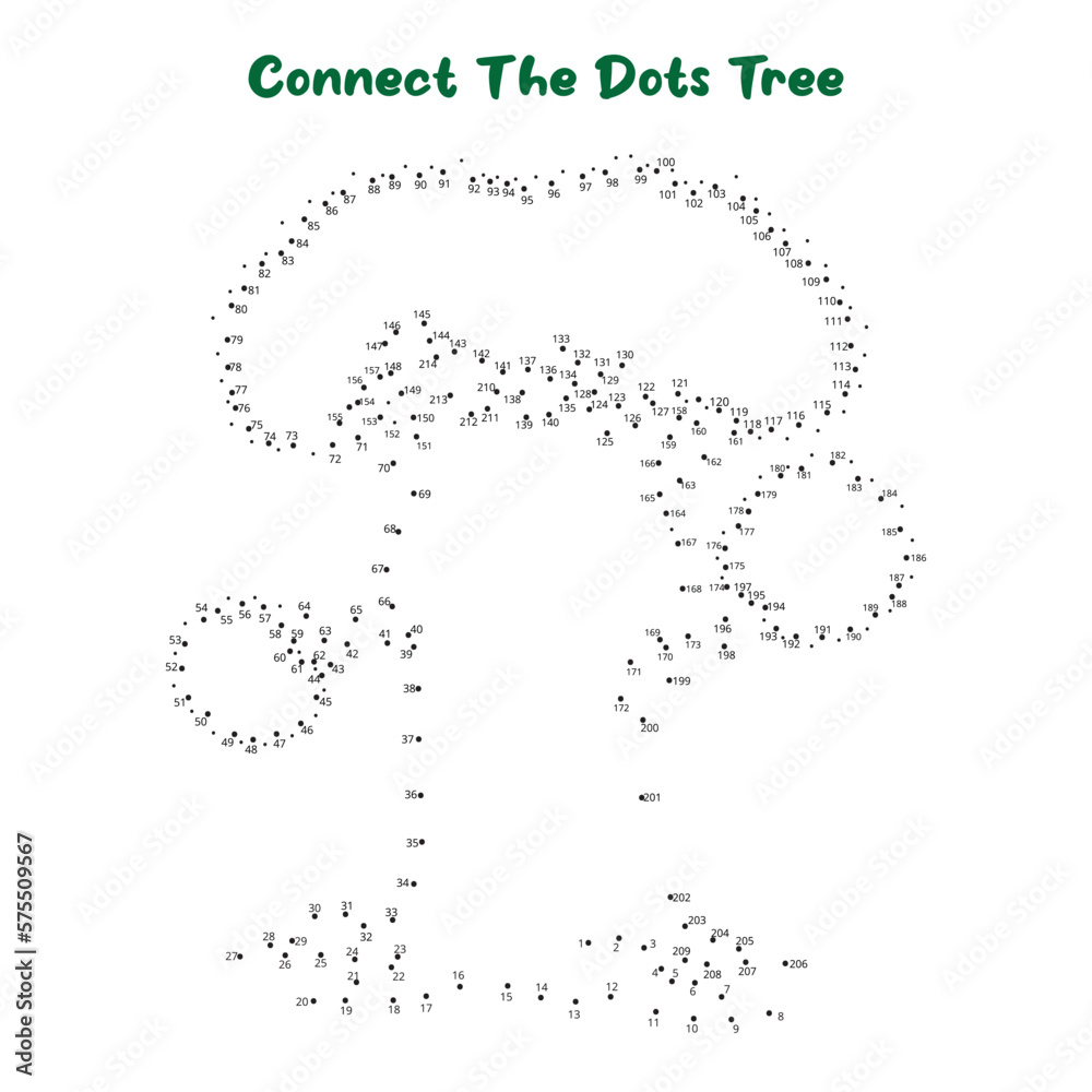 Connect The Dots and Draw tree coloring page, Educational Game for Kids ...