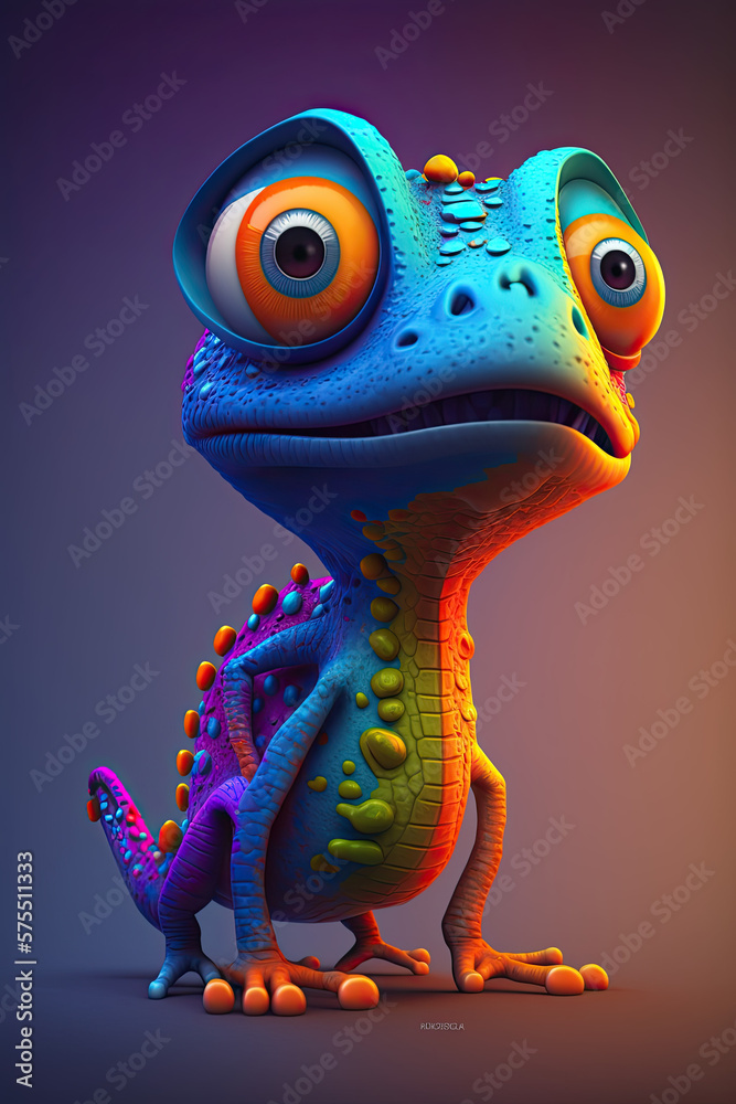 Vibrant RGB,8k,tiny gecko, cartoon caricature 3d octane render 218 ...