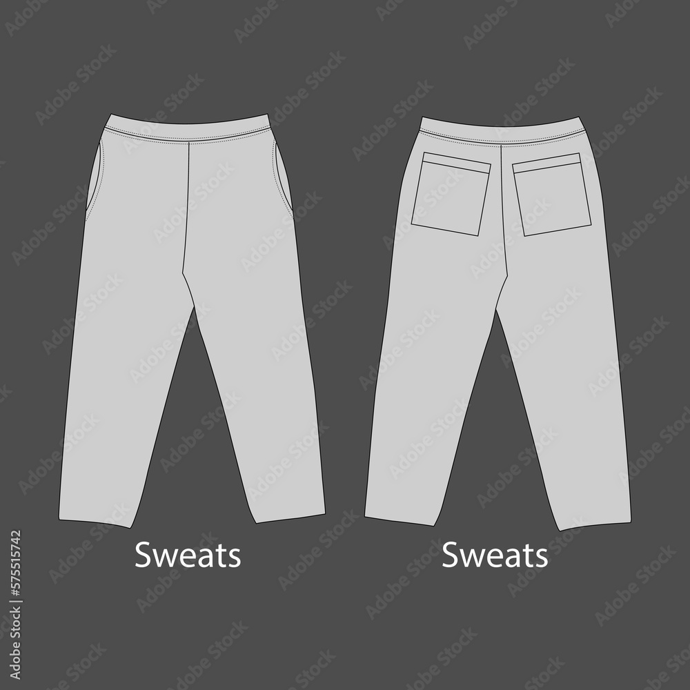 Men's sweatpants. Sweat Pant fashion flat sketch template. Technical ...