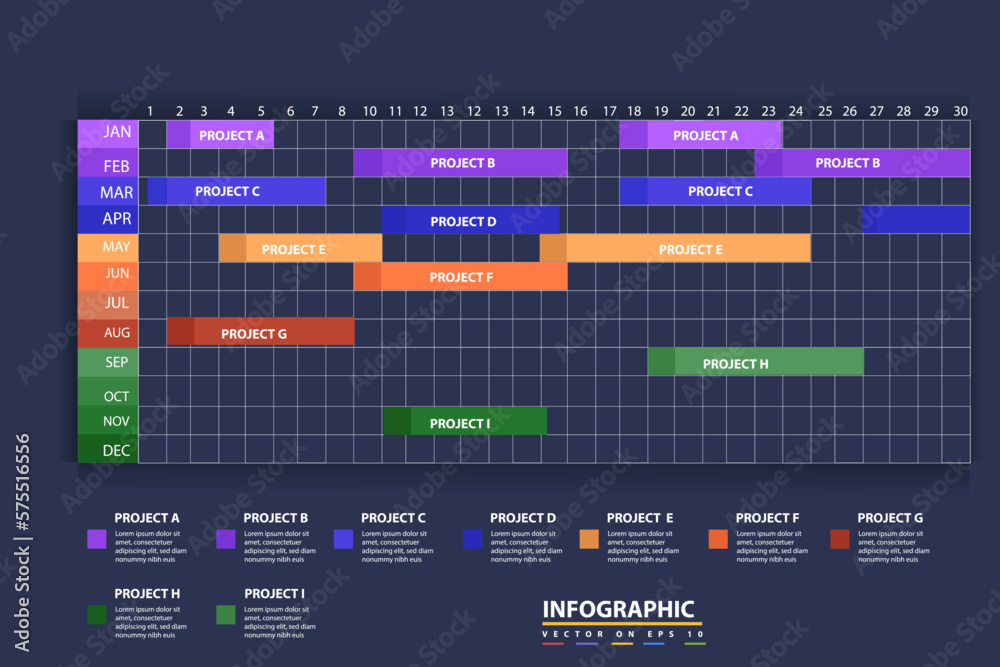 Infographic template for business. 12 Monthly modern Timeline Gantt ...