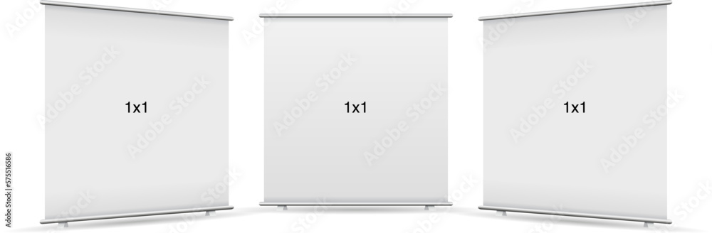 Set of 3 empty standee or rollup banner display mockup on isolated ...