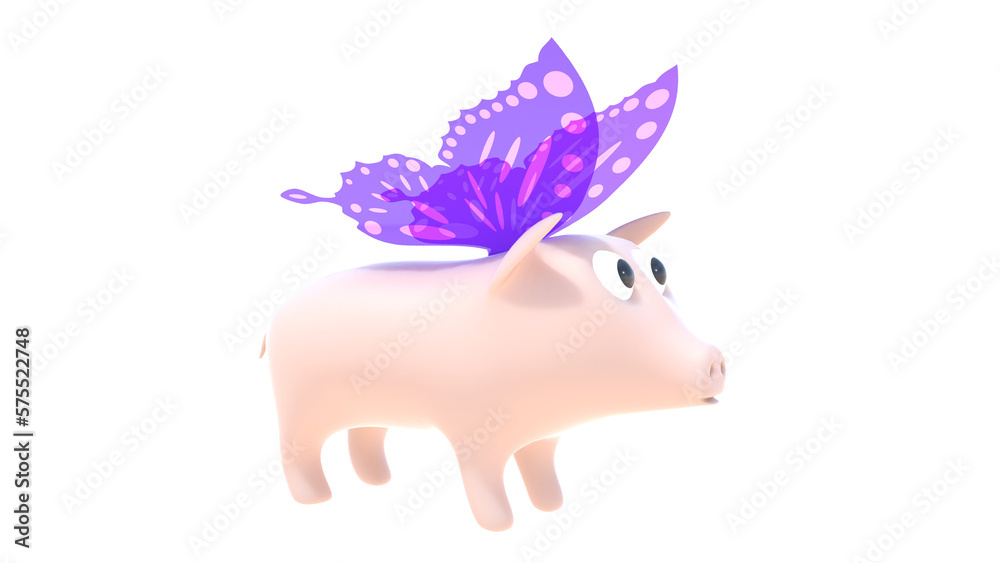 Pig with butterfly wings on a transparent background 3d render Stock ...