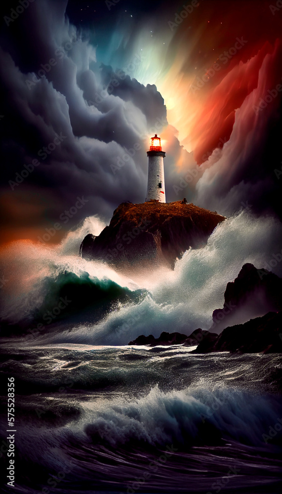 Generative AI abstract render of a Lighthouse in a fantasy coastal ...