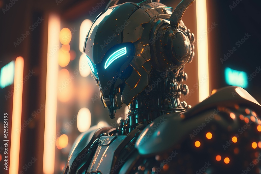 Enhanced metal robots, equipped with neon inserts and robotic ...