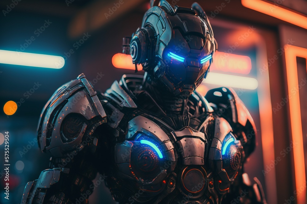 Robots and cyborgs made of metal, with neon inserts, have gone through ...