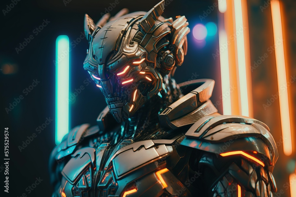 Metal robots and cyborgs with neon inserts have enabled robotization ...