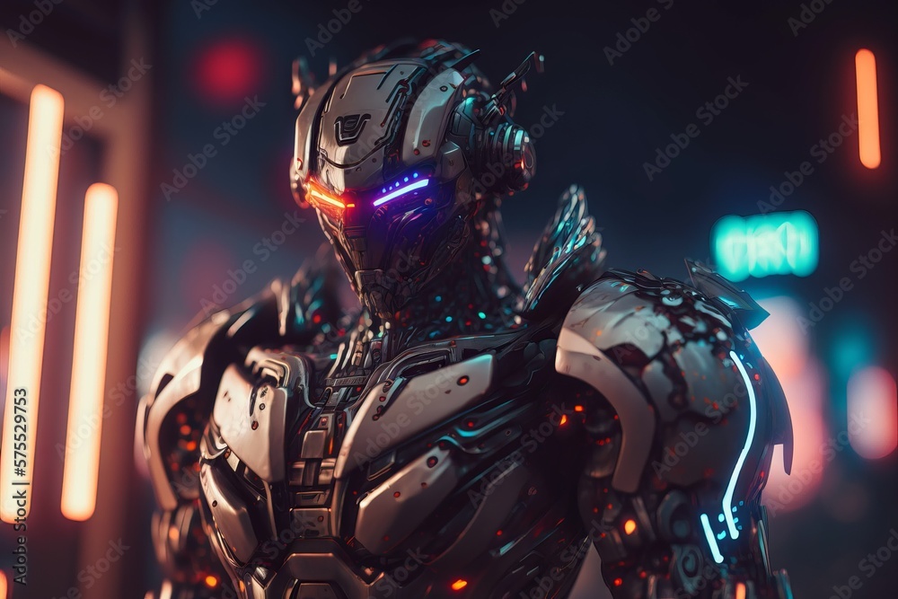 Metal and neon meld, creating a hybrid of machine and man. A cyborg of ...