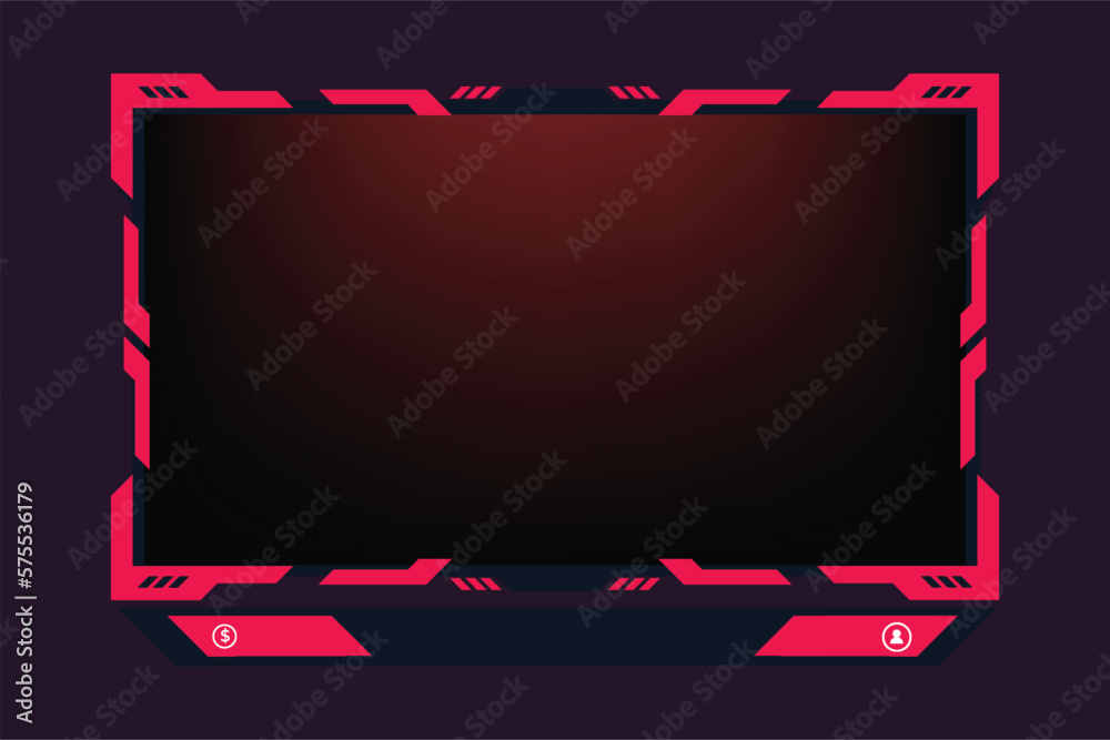 Gaming screen panel design with red borders on a dark background. Live ...