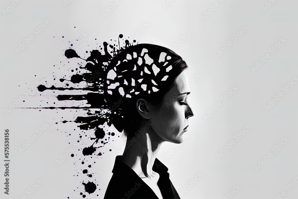 OCD Obsessive Compulsive Disorder conceptual image. A woman's face with ...