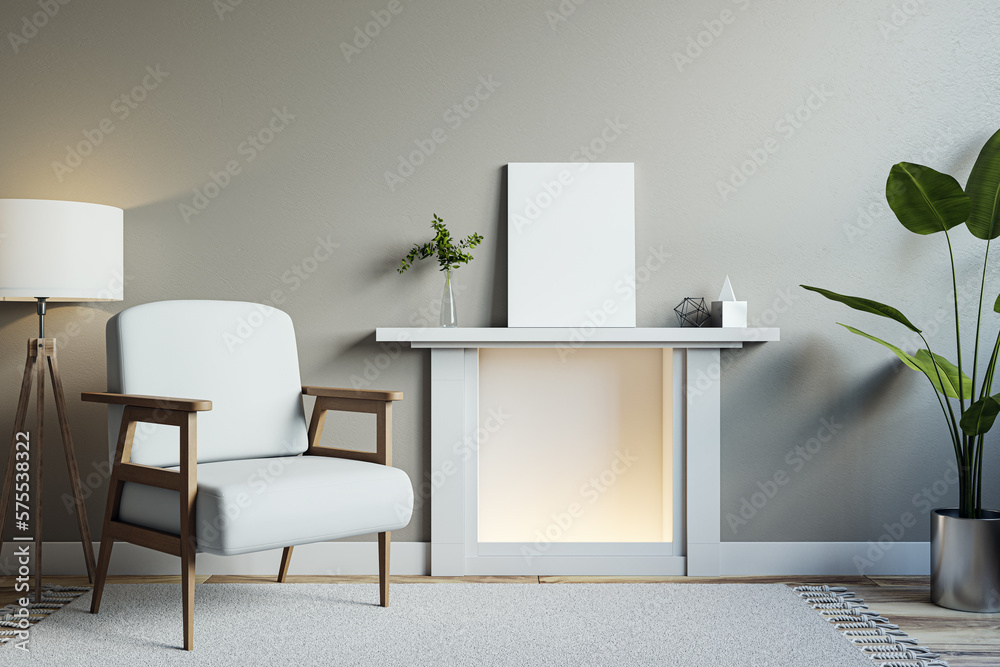 Modern living room interior with furniture, wall installation and empty ...