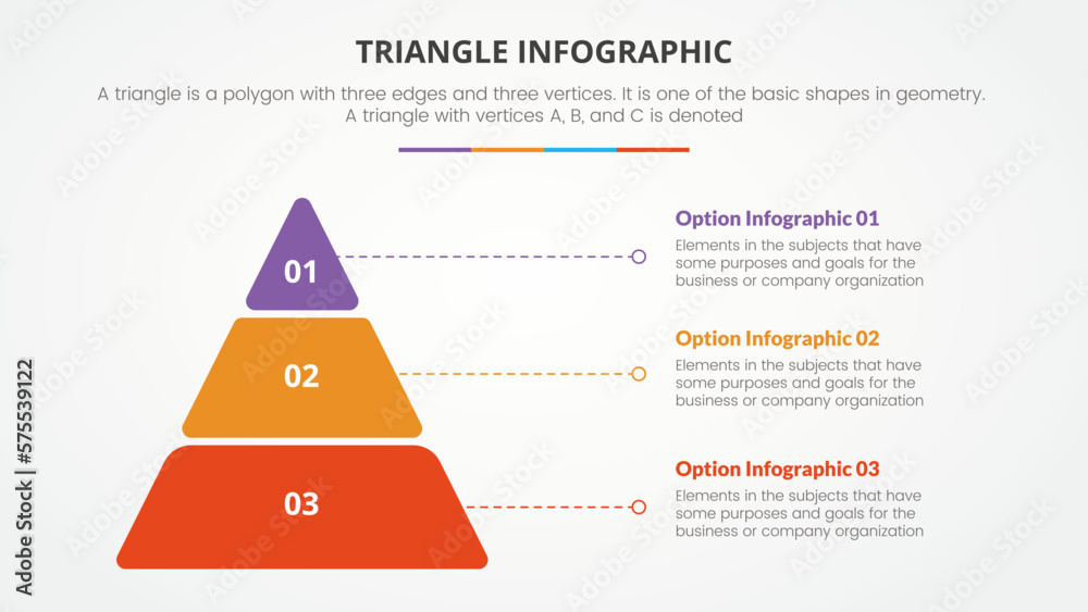 infographic triangle concept for slide presentation with 3 point list ...