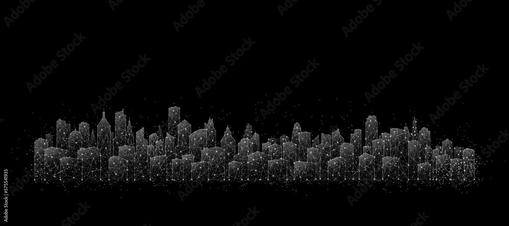 Digital city on dark background. Urban architecture illustration ...