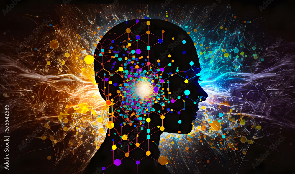 Abstract image of a profile of a human head and consciousness with ...