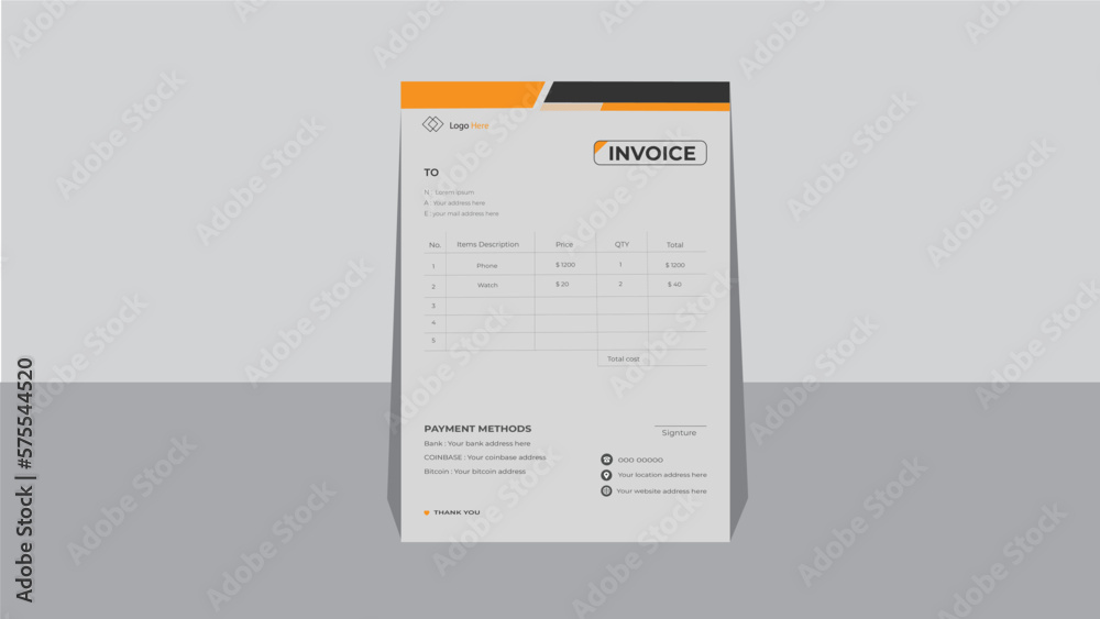 Business invoice form template. Invoicing quotes, money bills or price ...