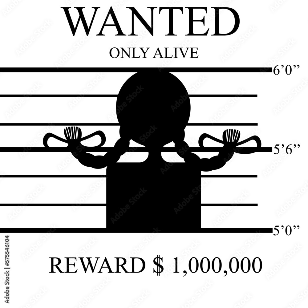 Silhouette of person on most wanted poster with inscription and growth ...