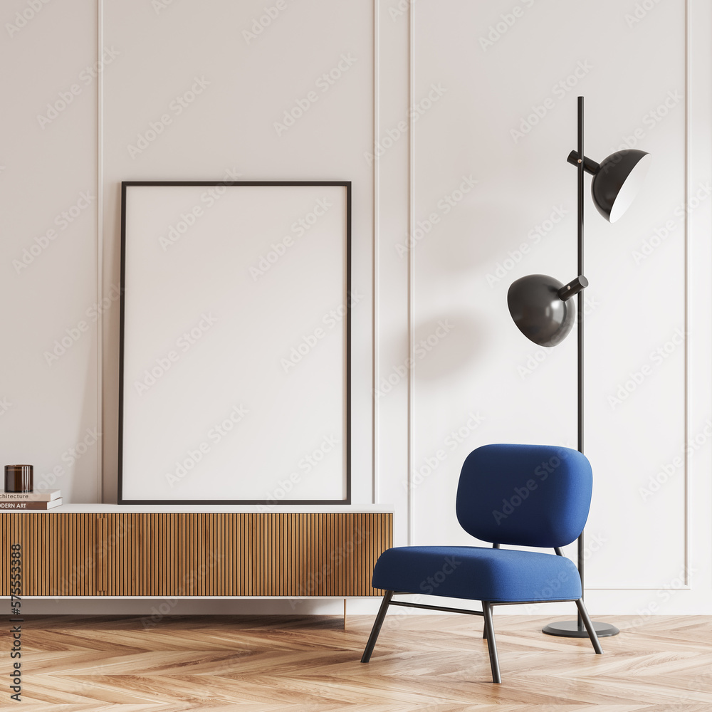 Poster Light chill room interior with seat and drawer with decoration ...