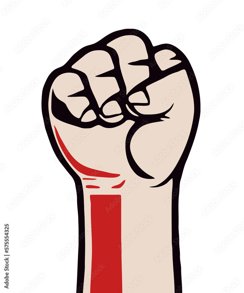 An isolated raised clenched fist, poster art illustration for your ...