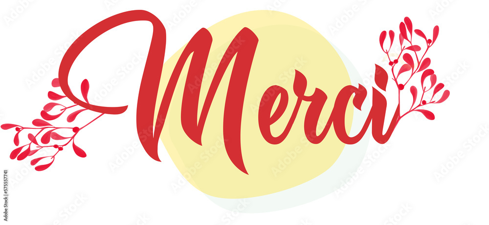 Merci - thank you written in french - red color with Flower - picture ...
