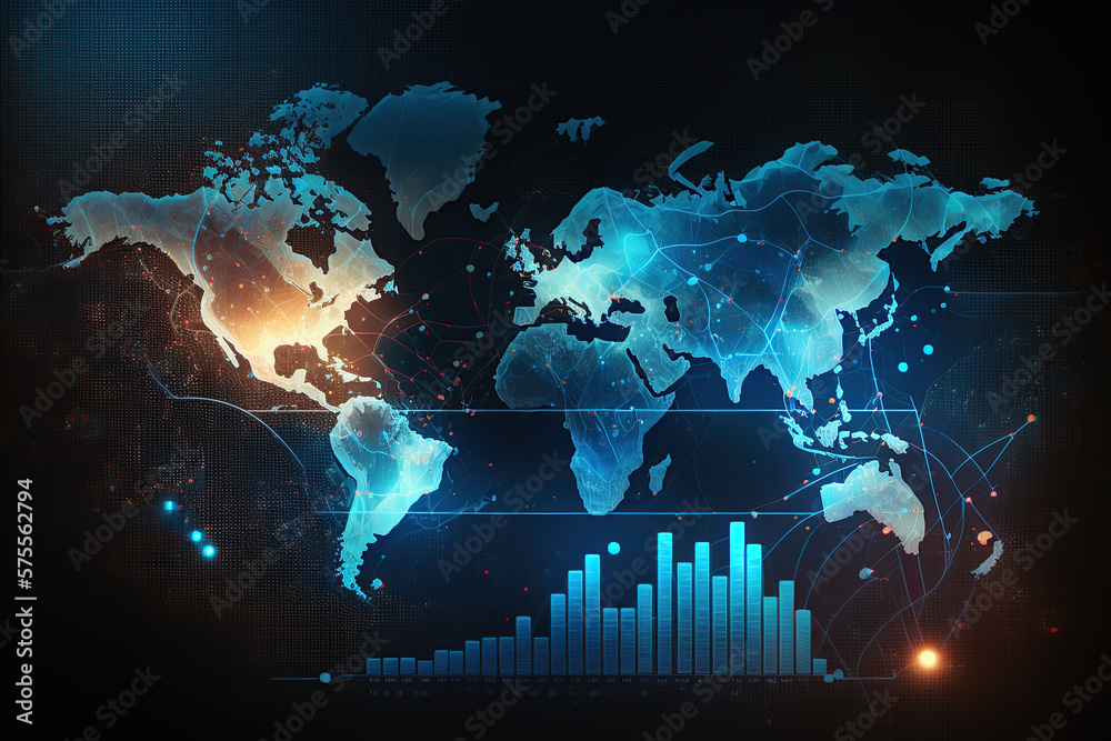world map and binary code. Global network. global connection. Global Internet. statistic chart ...